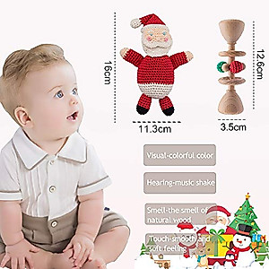 Wooden Baby Rattle with Santa Doll Crochet Organic Montessori Inspired Toy Christmas Gifts Unisex Newborn Rattles Toys