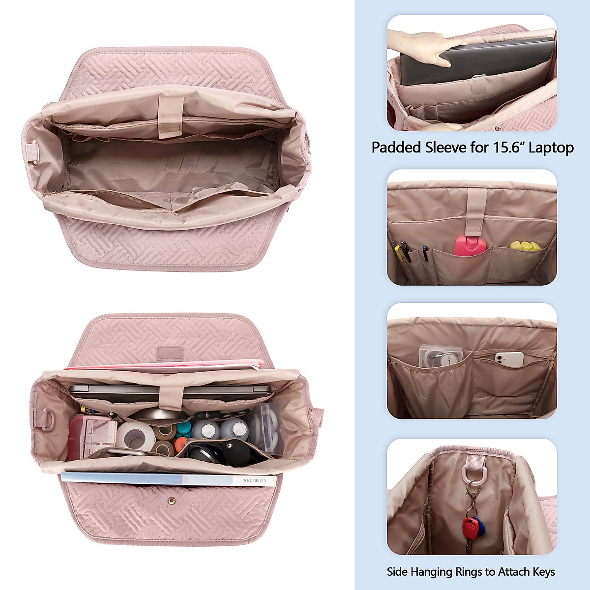 Fasrom Nurse Bag for Work Nurses with Laptop Sleeve, Clinical Tote Bag for Nursing Students or Doctors, Pink (Empty Bag Only)