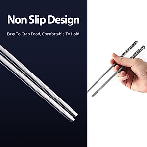 Hagary Tiger Chopsticks Metal Chopsticks Reusable Designed In Korea Japanese Style Stainless Steel 316 18/10 Non-Slip Dishwasher Safe Laser Etched (Black - 5 Pairs)