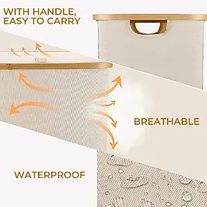 yamagahome Laundry Basket with Lid, 100L Large Laundry Collector Storage Basket with 2 Removable Washable Laundry Bags, Foldable Big Laundry Sorter Made of Bamboo and Oxford Fabric for Bathroom