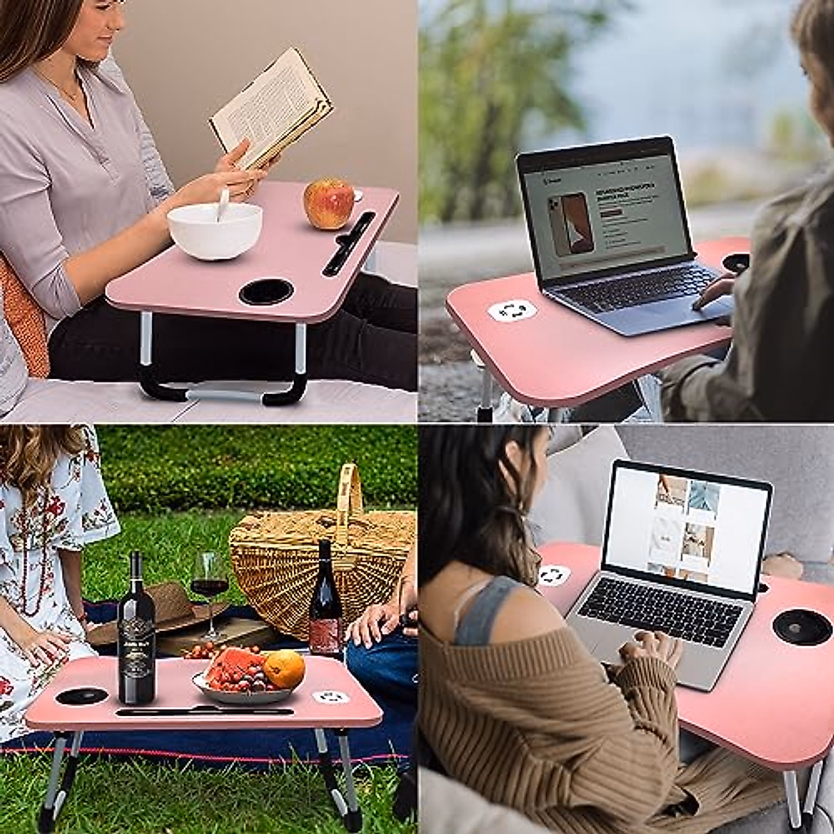 Royacon Laptop Bed Desk, Folding Lap Desk with Cup Holder, Portable Laptop Stand for Bed Laptop Desk Bed Table Tray with Drawer for Working Reading Writing, Eating Table for Bed Sofa Couch Floor