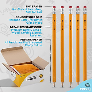 Enday #2 Pencils Bulk - 300 Pack, Pre-Sharpened Wood-Cased Pencils in Bulk with Latex-Free Eraser Top, Yellow Pencils for Office and Classroom Supplies