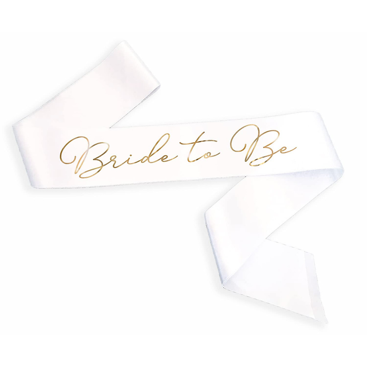 ModParty Bride to Be Sash| Bachelorette Party Sash | White + Gold Sash For Bride | Bridal Shower White Satin Sash | Includes Diamond Pin + Gift Box | Bachelorette Decorations