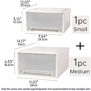 Yishyfier Stackable Plastic Storage Drawer Organizer with Clear Doors for Pantry,Bedroom,Closet,Desk,Home and Office De-Clutter,Store Under-Sink,Shoes and Crafts,Hallway,Entryway,Under Bed,2-Pack