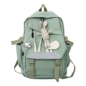 MOwers Kawaii Backpack with Cute Rabbit Pendant (Green)
