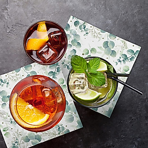 Sage Green Disposable Paper Napkins 3-ply Bathroom Eucalyptus Beverage Napkins for Sage Greenery Baby Shower Party Wedding Dinning Decor（5"X5" in, 80-Pack)