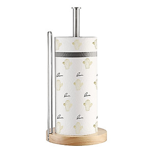 KES Paper Towel Holder Stand for Kitchen Towel Holder Countertop Wooden Base Paper Modern Stainless Steel Brushed Finish, KPH206-2