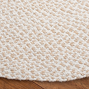 SAFAVIEH Braided Collection Area Rug - 8' Round, Ivory & Beige, Handmade Country Cottage Reversible, Ideal for High Traffic Areas in Living Room, Bedroom (BRD801A)