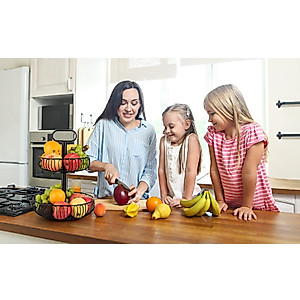 TARNABY Fruit Basket Bowl for Kitchen Counter Fruit Tray Rack Anti Rust can be used for Onion Potatoes Fruit and Vegetable Storage (Black)