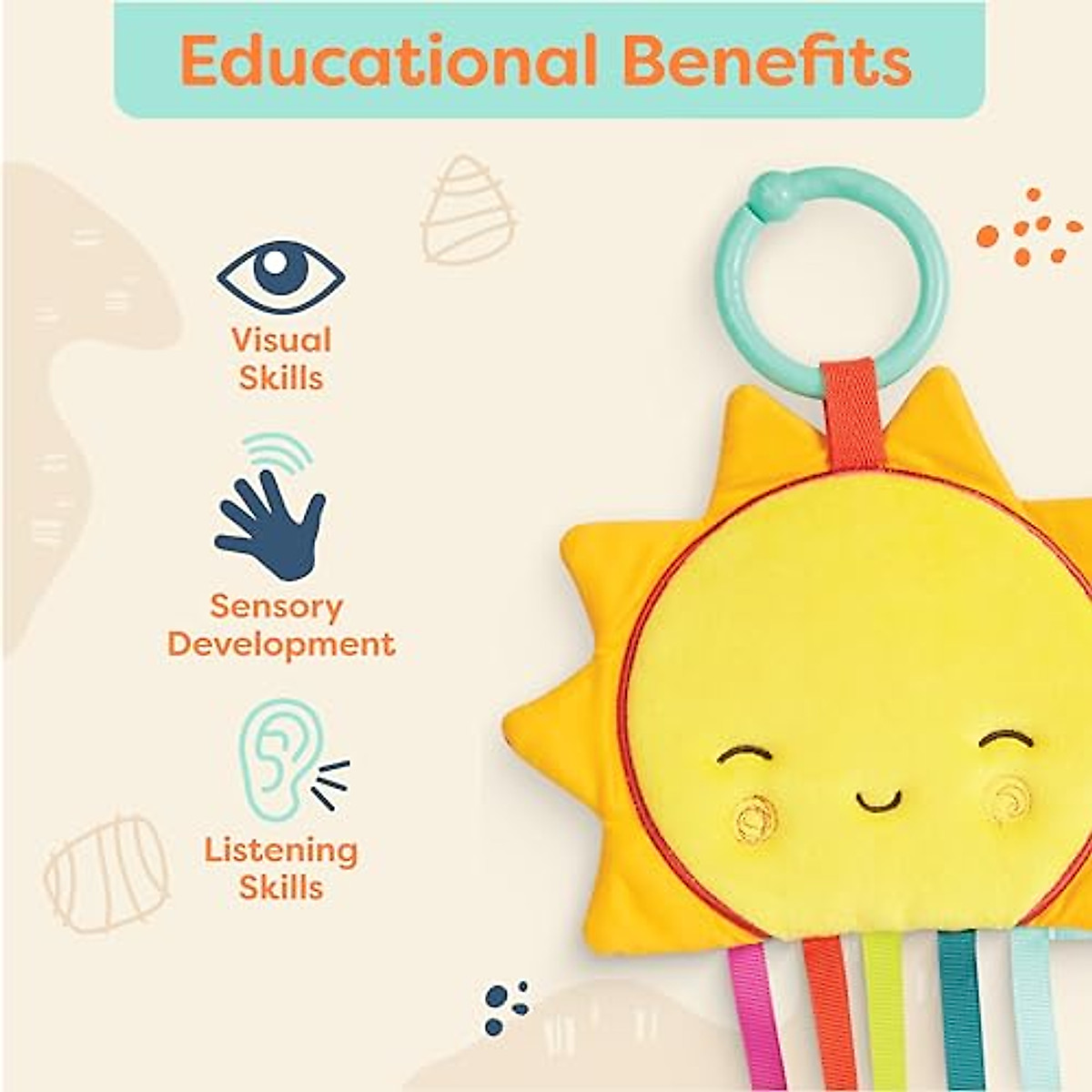 B. baby – 3 Sensory Baby Toys – Crinkle Toys For Newborns, Infants – Hanging Toys For Car Seat, Stroller, Crib – Sun, Cloud, Moon – 0 Months + – Crinkly Wonders