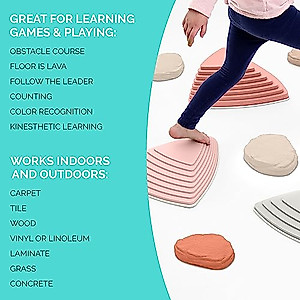 JumpOff Jo - Rocksteady Plus - Balance & Coordination Enhancing Blocks and Puddle Jumper Foam Stones, Sensory Toys for Kids - Indoor and Outdoor Obstacle Course, Set of 12 Pieces - Desert Rose