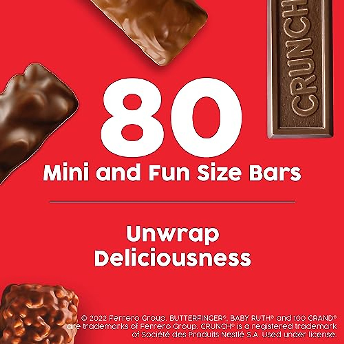 Butterfinger CRUNCH Baby Ruth and 100 Grand Candy Variety Pack Assorted Mini and Fun Size, Individually Wrapped Chocolate Bars, 0.4 Oz. (Pack of 80)