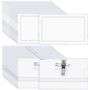 100 Pcs Pin Style Combi Clip Horizontal Name Badge Holders Clear Soft Name Holders Transparent ID Card Plastic Name Tag Holders with Clip and Pin Inserts Fit Card Size 3.38 x 2 Inch