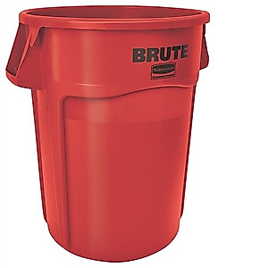 Rubbermaid Commercial 264360Redct Brute Vented Trash Receptacle, Round, 44 Gal, Red, 4/Carton