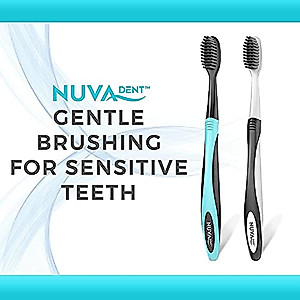 Nuva Dent Ultra Soft Charcoal Toothbrush - Gentle, Slim Brush Head, Medium Tip - Clean Plaque, Whiten Teeth - Works Well w/Activated Charcoal Toothpaste or Teeth Whitening Products, 6 Pack