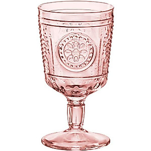 Bormioli Rocco Romantic Set Of 6 Stemware Glasses, 10.75 Oz. Colored Crystal Glass, Cotton Candy Pink, Made In Italy.