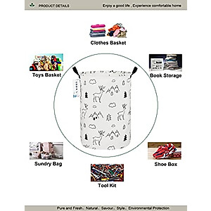 ONOEV Round Fabric Storage Bin,Decorative Basket,Organizer Basket with Handles,for Clothes Storage,books and sundries(Forest deer), 19.7inch(H) x 15.7inch(D)