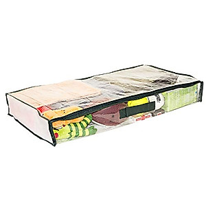 5-Pack Clear Vinyl Zippered Underbed Storage Bags 32 x 16 x 4 Inch with Dark Green Trim, 11 x 14.5 Insert Pocket and Handle