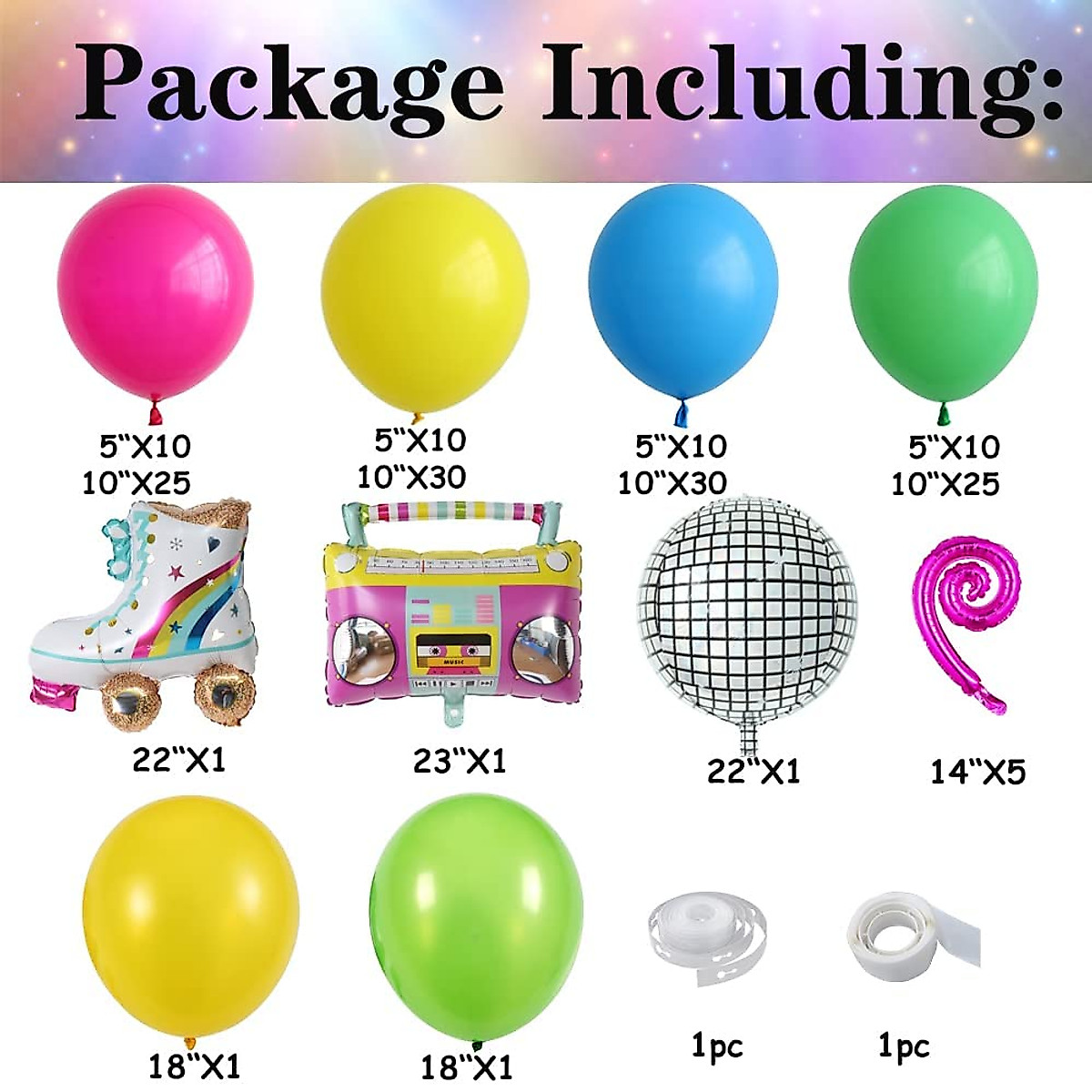 80s 90s Theme Party Balloons Garland Arch Kit Bundle Radio Boom Box,160PCS Roller Skate 4D Disco Foil Balloons 80s 90s Retro Theme Hip Hop Disco Fever Birthday Party Decoration