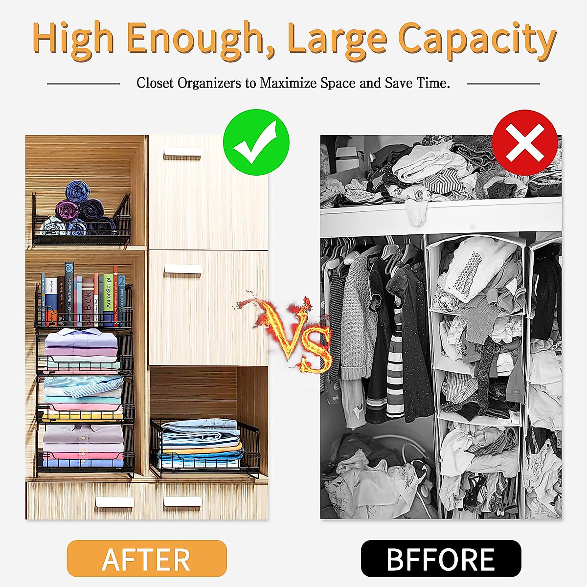 ADFOLEX Closet Organizer Storage Drawers for Clothes, Stackable Metal Storage Bins, Sliding Closet Organizers and Storage Shelves, Closet Wardrobe for Folded Clothes Jeans Pants (Black-4PCS)