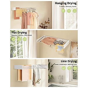 Vasunray Wall Mounted Clothes Drying Rack Folding Indoor, Foldable Laundry Drying Rack Collapsible,Invisible, Space Saving, Retractable Towel Drying Rack, with Wall Template(5 Drying Rods, White 32")