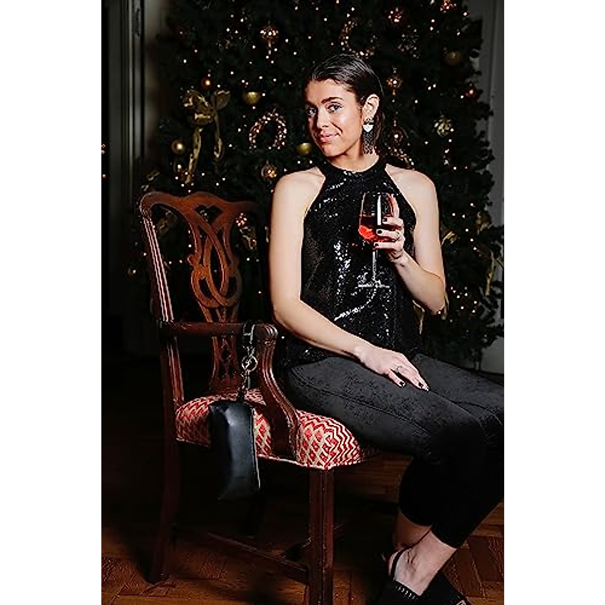 KEYPER 2-Piece Luxe Wristlet Set (IT Bag and a Key Ring Bracelet) PU Vegan Leather Classic Clutch Luxury Purse (Black Silver)