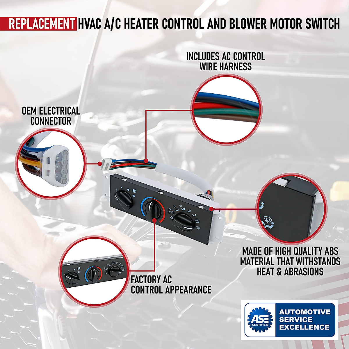 Replacement HVAC A/C Heater Control and Blower Motor Switch - Compatible with Jeep - 1999-2004 Wrangler TJ - Replaces 55037473AB, 55037473AA, 55037612AA, HS-373 - AC Climate Heater Panel Selector Unit