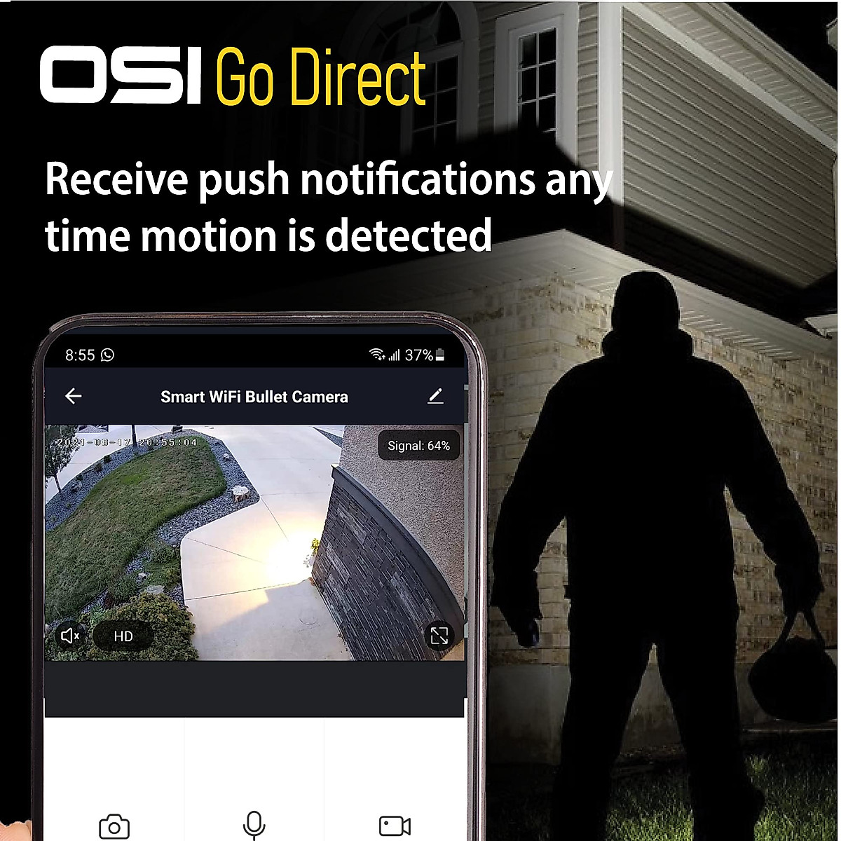 OSI Smart Security Bullet Camera Outdoor 1080P HD,WiFi Cameras, Home Security Cameras, AI Human Detection, Two-Way Audio, Night Vision,Compatible with Alexa, Google,32GB SD Card Included/Cloud StoragE