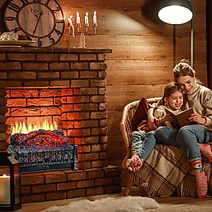 LifePlus Electric Fireplace Logs Heater, Fireplace Insert Heater with Remote Control, Realistic Flame Effect, Infrared Fireplace Heater for Indoor Use 8H Timer, Adjustable Brightness