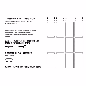 Room Divider Hanging Screen - Style Palm, 12 Panels 11x22 inches (Ebony Wood)