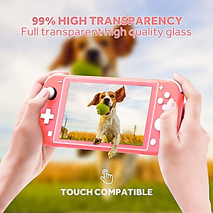 GeeRic 8PCS Case Compatible with Switch Lite, Carrying Case Accessories Kit, 1 Soft Silicon Case + 2 Screen Protector + 4 Thumb Caps + 1 Storage Carrying Coral
