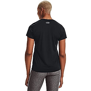Under Armour womens Tech V-Neck Short-Sleeve T-Shirt , Black (002)/Metallic Silver , Small