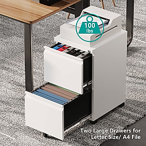 LISSIMO Metal File Cabinets with 2 Drawer,Under Desk Locking File Cabinet for Legal Letter Files, Office Storage Cabinet with Wheels Assembly Required White