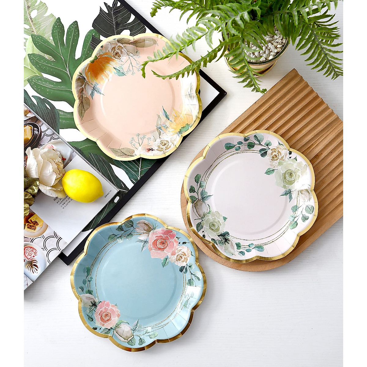 Winoo Design Floral Paper Plates - 48 PK - 9 Inches Floral Plates Floral Party Plates Floral Disposable Plates for Tea Party Baby Shower Brial Shower Birthday Wedding