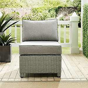 Crosley Furniture Bradenton Armless Outdoor Sectional Chair, Wicker Patio Chairs for Porch, Deck, Backyard, Gray with Gray Cushions