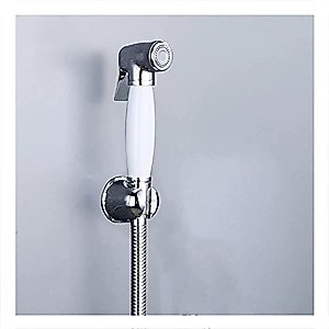 MINJING Bidet Faucet, Single Cold White Chrome Polishing Toilet Bidet Sprayer, Solid Brass Bathroom Shattaf Douche Kit,B Set