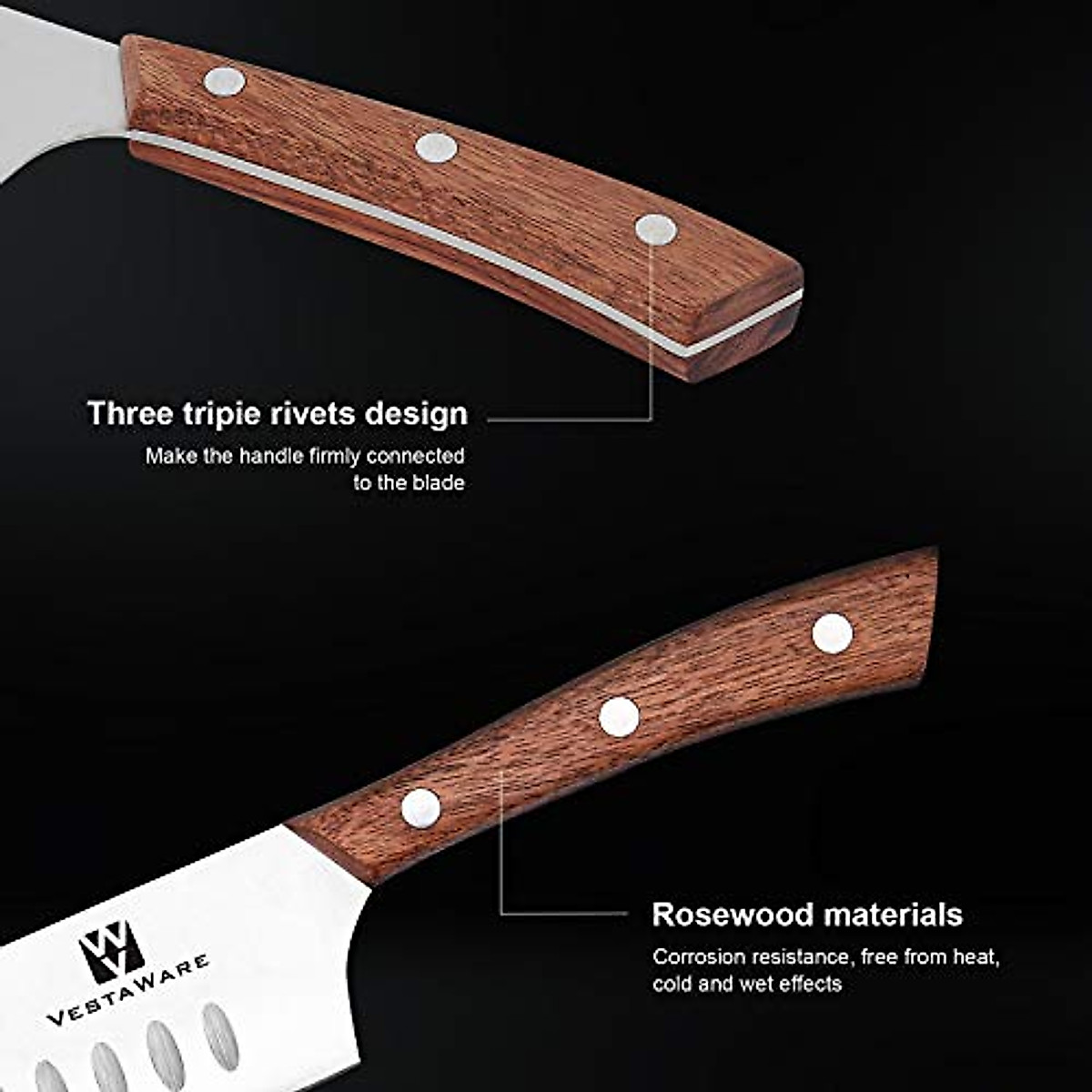 Vestaware Chef Knife Chefs Knife 8 Inch Kitchen Knife High Carbon German Stainless Steel Sharp Cutting Knife with Ergonomic Handle (7-inch Santoku Knife)