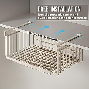 Finnhomy 2 Pack Under Cabinet Shelf Basket Organizer,Under Shelf Wire Basket Hanging Storage Baskets,Adjustable Under Cabinet Shelf,Metal Wire Rack Baskets,Adjustable from 14.2” to 23.6”,