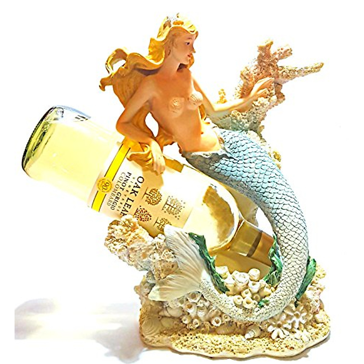 Comfy Hour 11" Polyresin Mermaid Wine Holder for Home Decoration, White, Blue, Ocean Voyage Collection