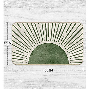 Nogrit Boho Outside Inside Door Mat, Boho Green Welcome Mat Outdoor Front Outside Entrance, Sun Set Indoor Door Mats for Entryway, 17x30 (Green Sun)