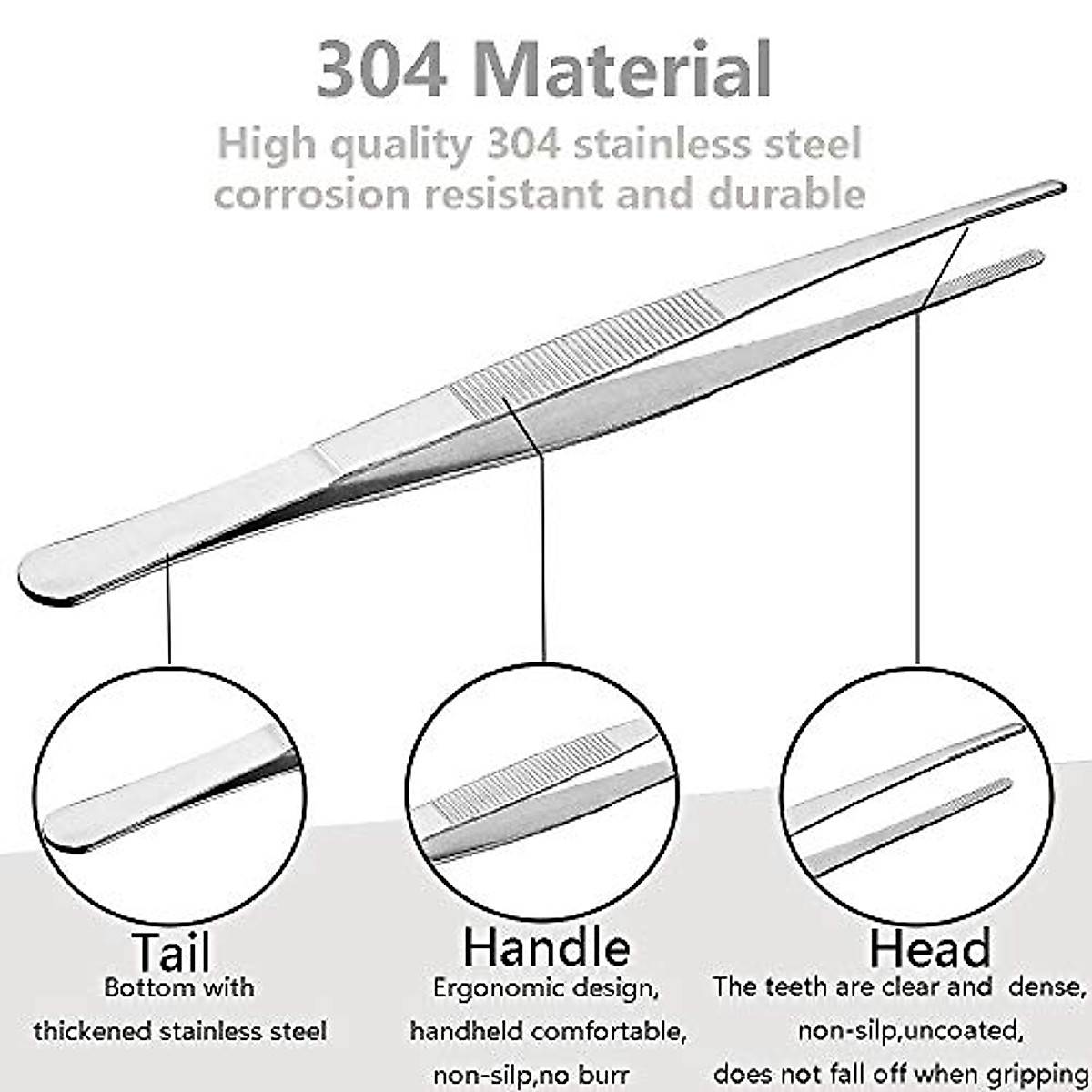 Gutsdoor Kitchen Tweezers Stainless Steel food Tongs for Cooking Tongs with Precision Serrated Tips Medical tweezers(12 Inch Straight)