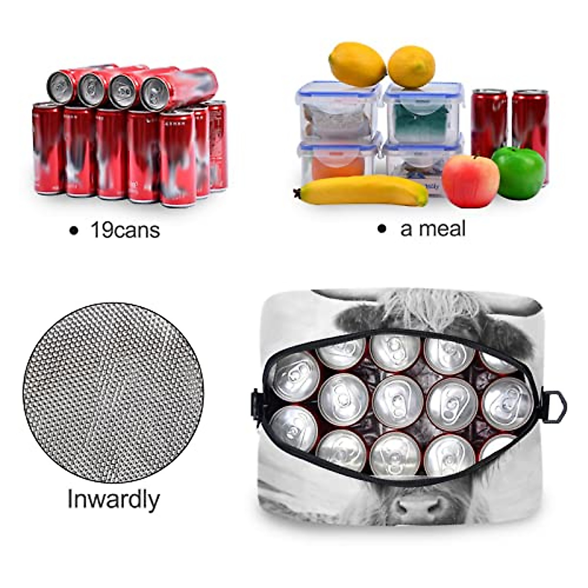 Blueangle Funny Scottish Highland Cow Portable Lunch Bag with Detachable Shoulder Strap, Insulated Cooler Thermal Reusable Bag Lunch Box Handbag