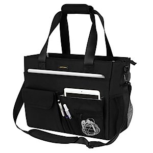 Jaffzora Teacher Tote Bag with Laptop Compartment,Extra Large Utility Work Tote Bag with 15 Pockets for Women,Nurse Bag, Black