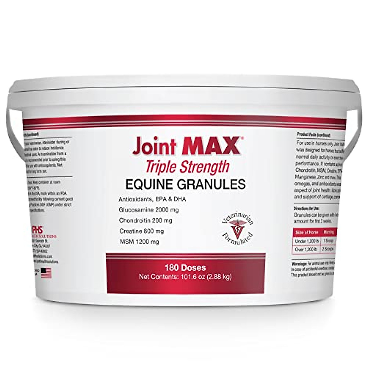 Joint MAX Triple Strength EQ GRANULES for Horses - Support Joint Health - Glucosamine, Chondroitin - Vitamins, Minerals, Omega 3 Fatty Acids, Antioxidants - 180 Doses
