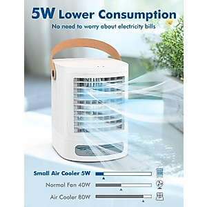 FANCOLE Portable Air Conditioners, 3-IN-1 Small Air Conditioner w/ 3-Level Humidify & 3 Speeds, 7-Color Night Lights, Top Fill Tank for 8H Cooling, Desk Mini Air Conditioner for Bedroom Room Office