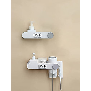 Mini Plastic Bathroom Storage Shelf Wall-Mounted Hairdryer Holder Rack, White (MA4025)