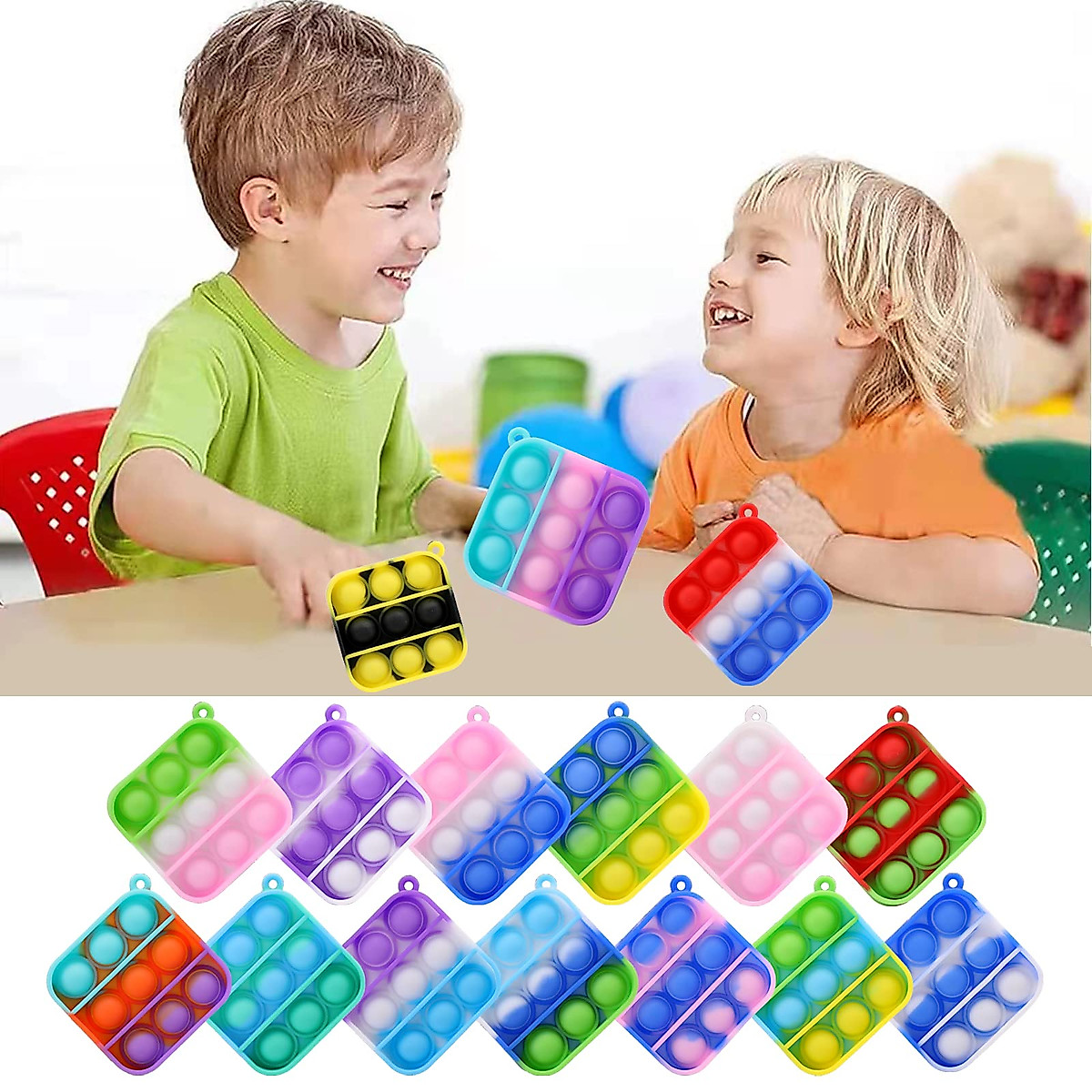 32 Pcs Mini Pop Fidget Toy Pack Simple Bubble Popping Keychain, Squeeze Rainbow Stress Relief Sensory Hand Toy, Office Desk Push Pops Bulk Toys for Kids Christmas Party Favors Student Gifts