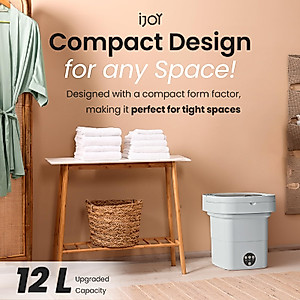 iJoy Portable Washing Machine Large Capacity Mini Portable Washing Machine for Dorms, Apartments and Hotels - Deep Cleaning Small Washing Machine for Underwear and Small Clothes. (White 12L)
