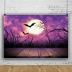 shensu Vinyl 9x6ft Purple Halloween Backdrops for Photography Withered Tree Super Moon Empty Wood Table Photography Background Newborn Baby Adults Portrait Parties Event Decor Photo Studio Props
