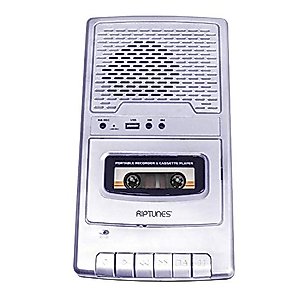Riptunes Portable Cassette Recorder Player, Tape to USB Audio Music Digital Converter, Retro Classroom Shoebox Cassette Player and Recorder USB Player, Cassette-MP3 Converter with Built-in Microphone